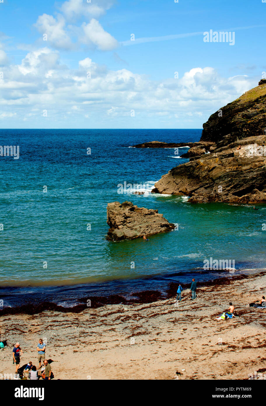 People enjoy the beach at Tintagel, Cornwall, England, UK Stock Photo ...