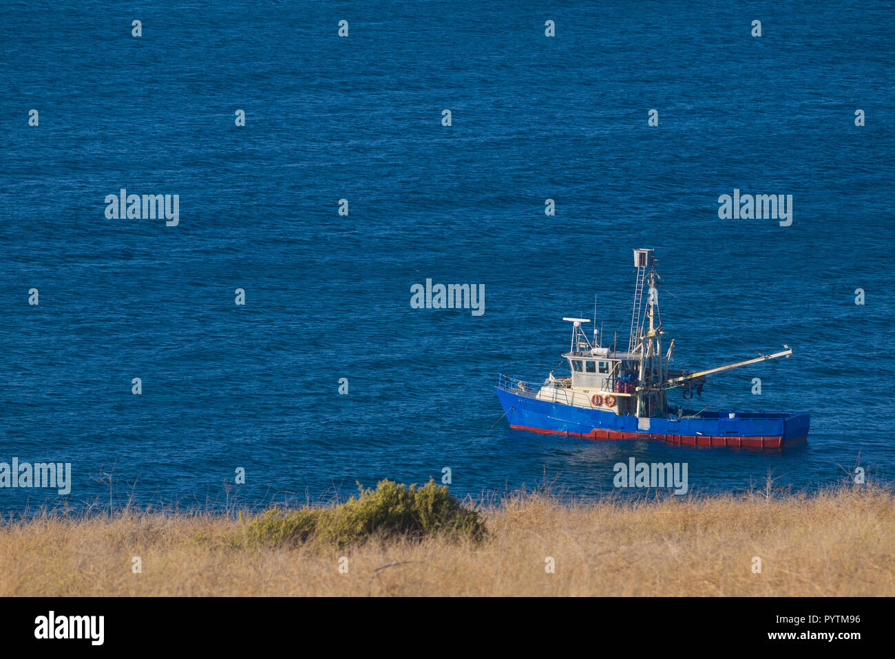 Cray boat anchored off Cape Willoughby on Kangaroo Island in South ...
