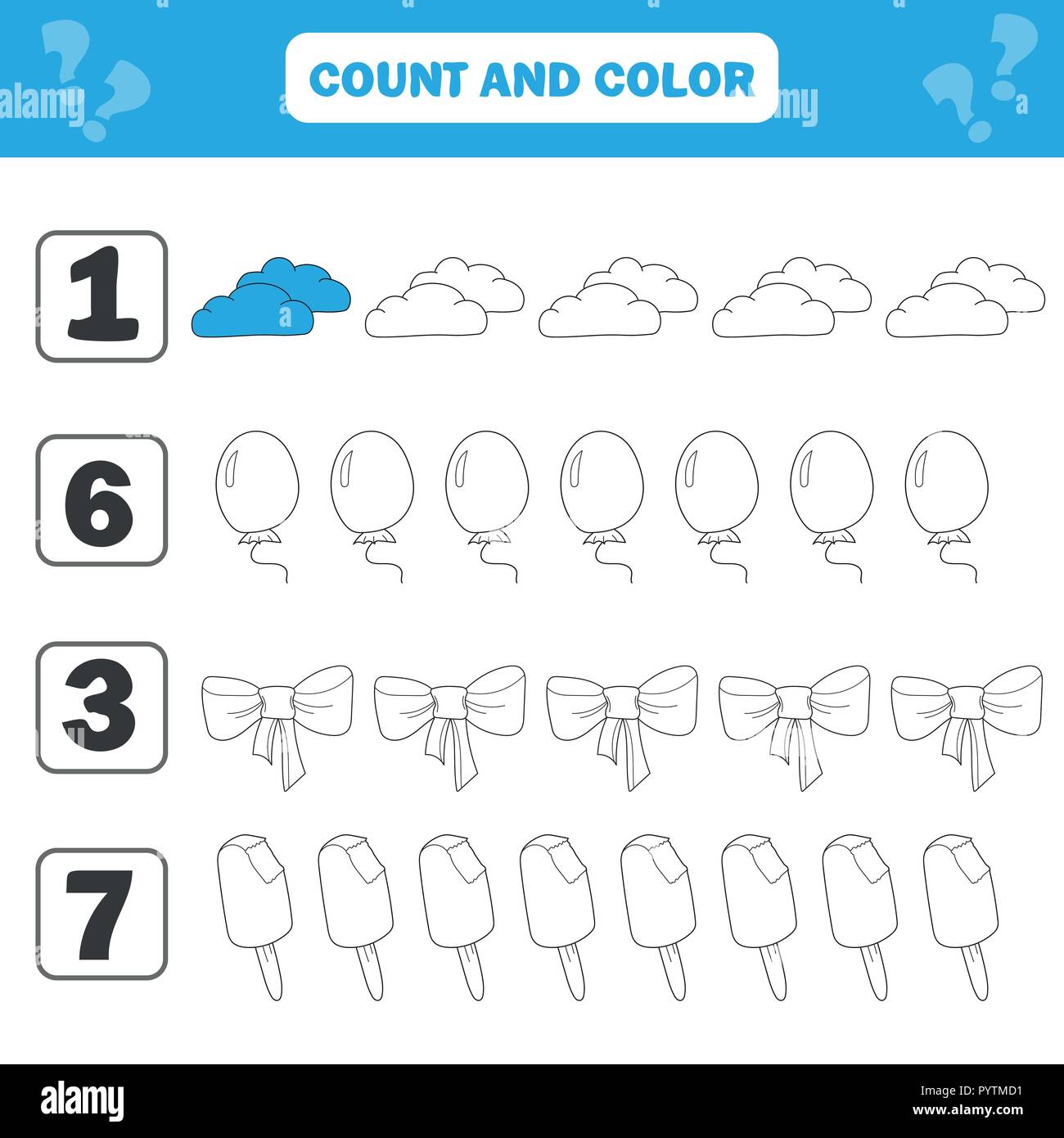 Mathematics worksheet for kids. Count and color educational children ...