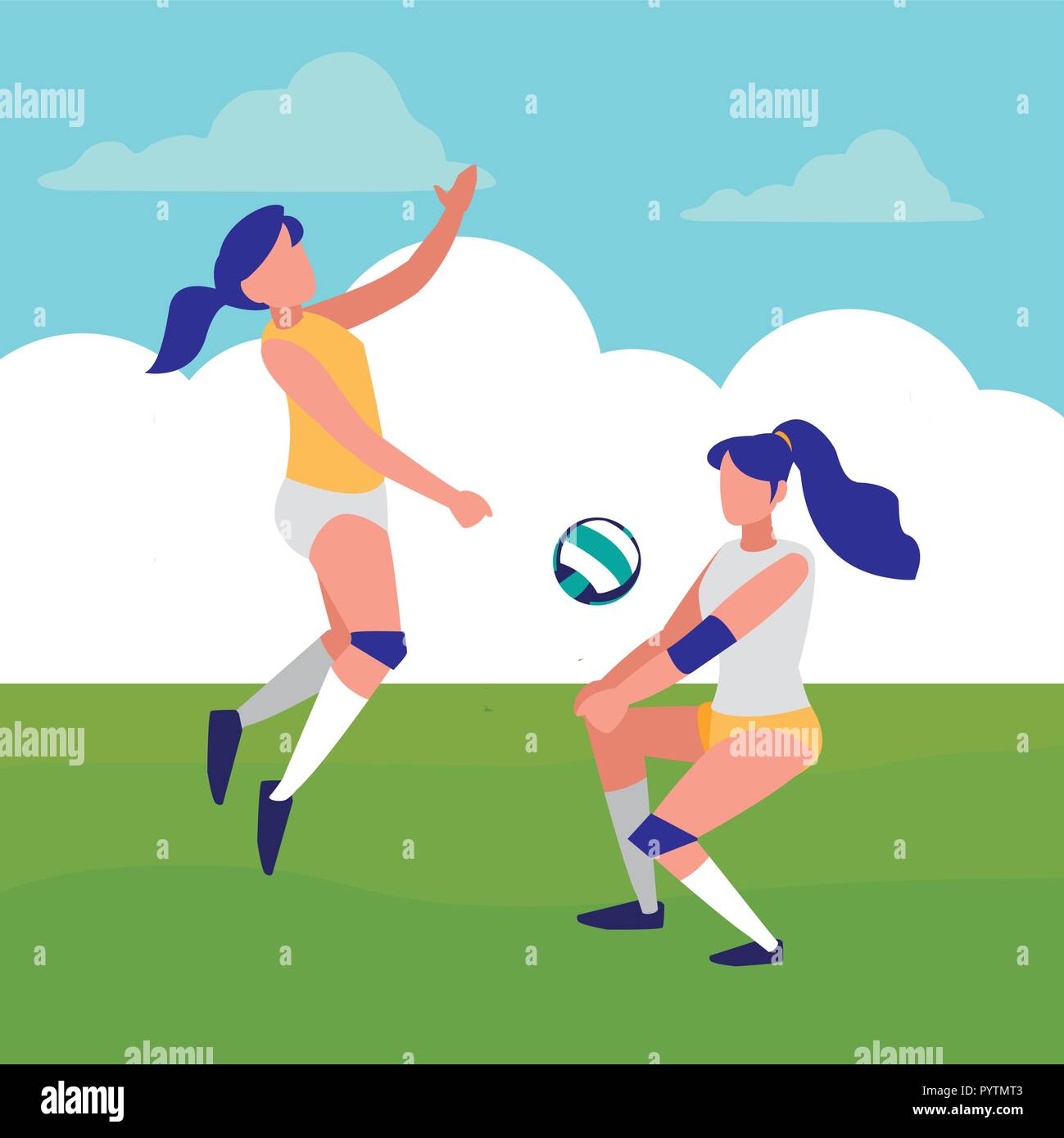 young girls playing volleyball vector illustration design Stock Vector ...