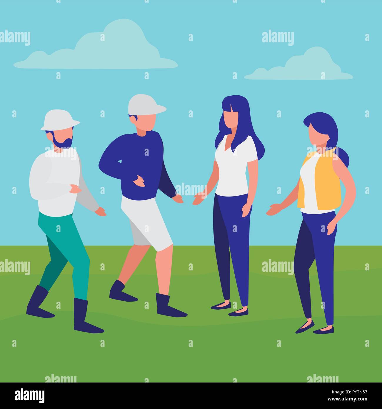 group of young people modeling characters vector illustration design ...