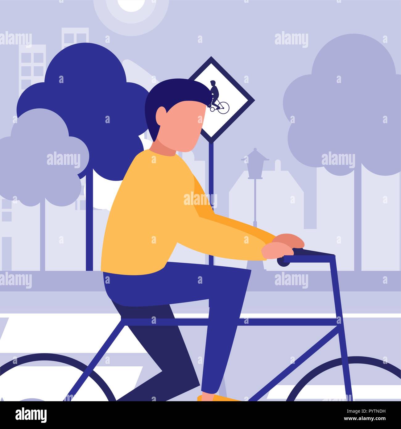 man riding bicycle in the park, colorful design. vector illustration ...