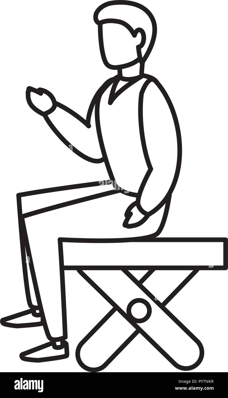 man sitting on wooden seat over white background, vector illustration ...