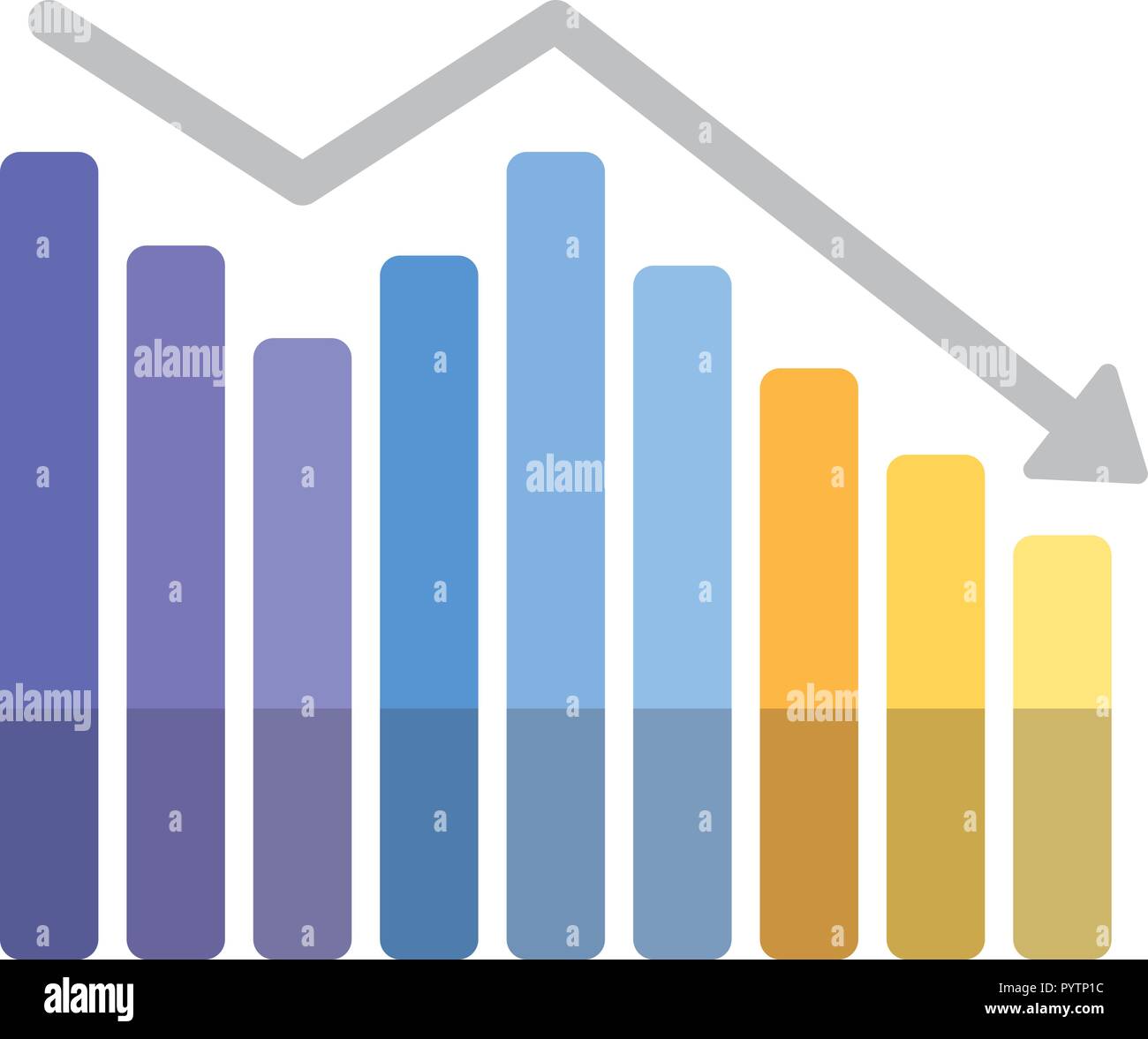 graphic bar chart and arrow over white background, vector illustration ...