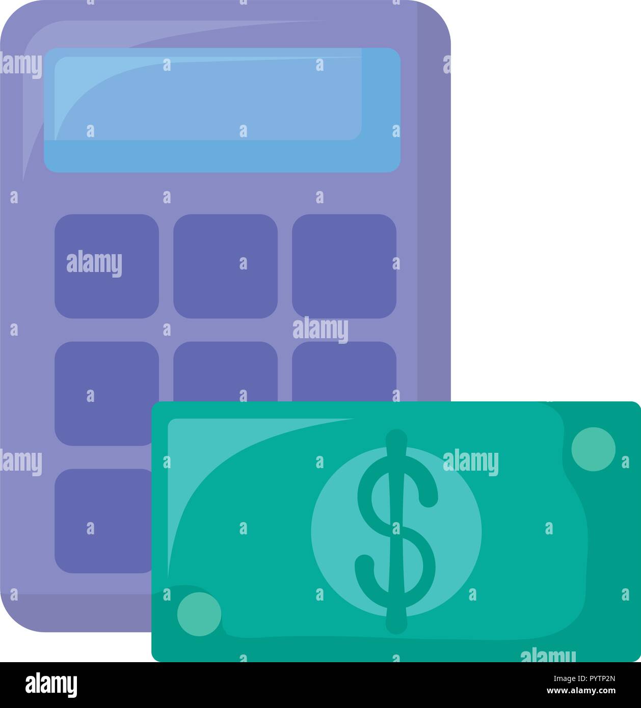 calculator and money bill over white background, vector illustration ...