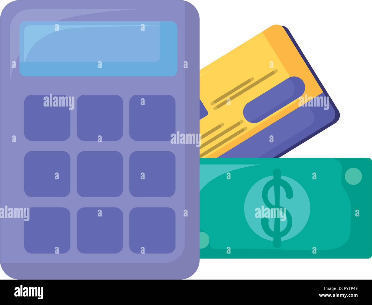 calculator device and credit card over white background, vector ...
