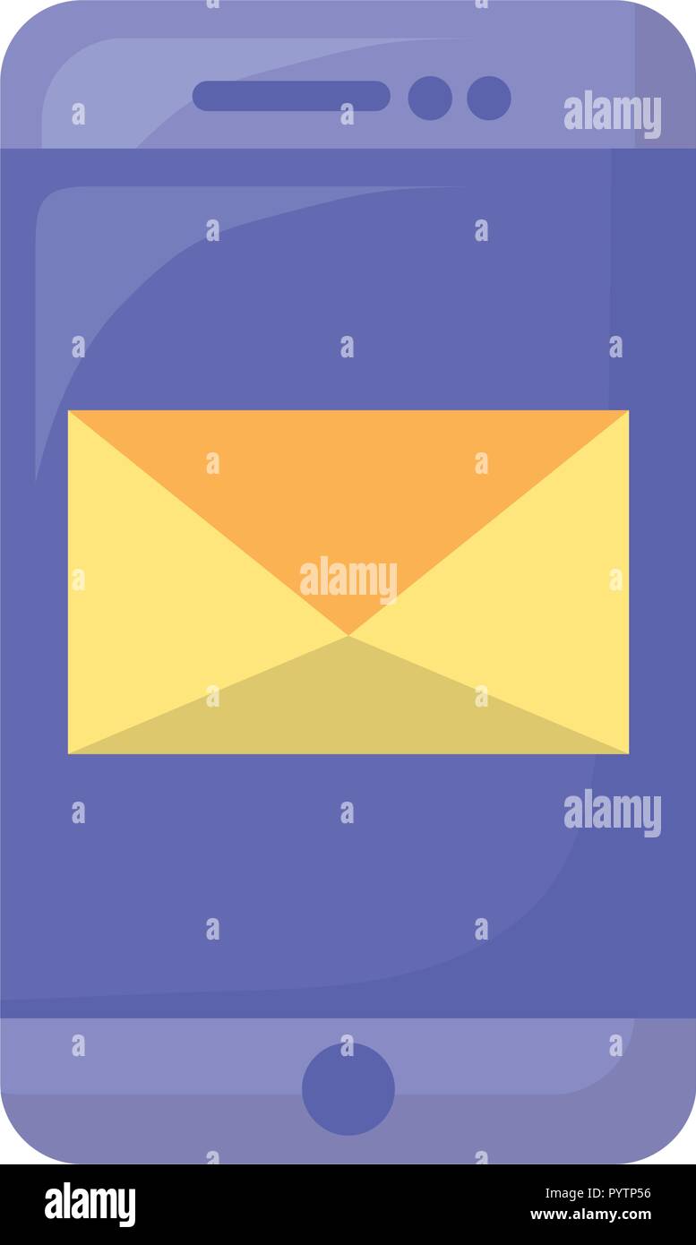 cellphone with envelope icon over white background, vector illustration ...