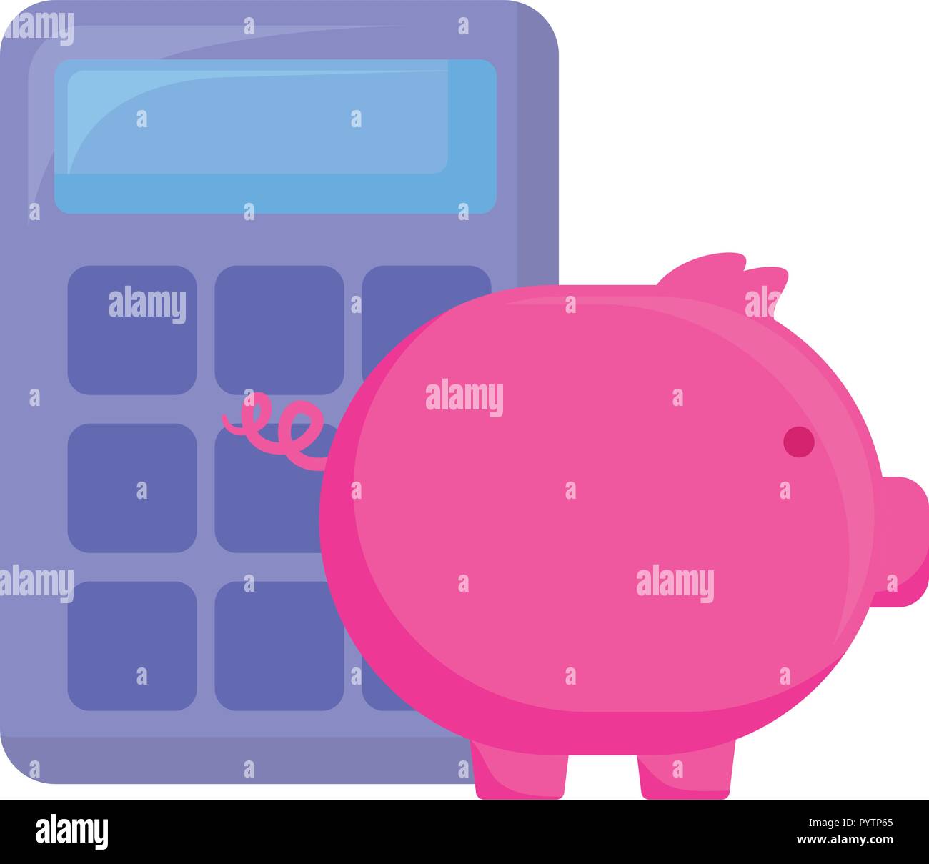 piggy bank and calculator over white background, vector illustration ...