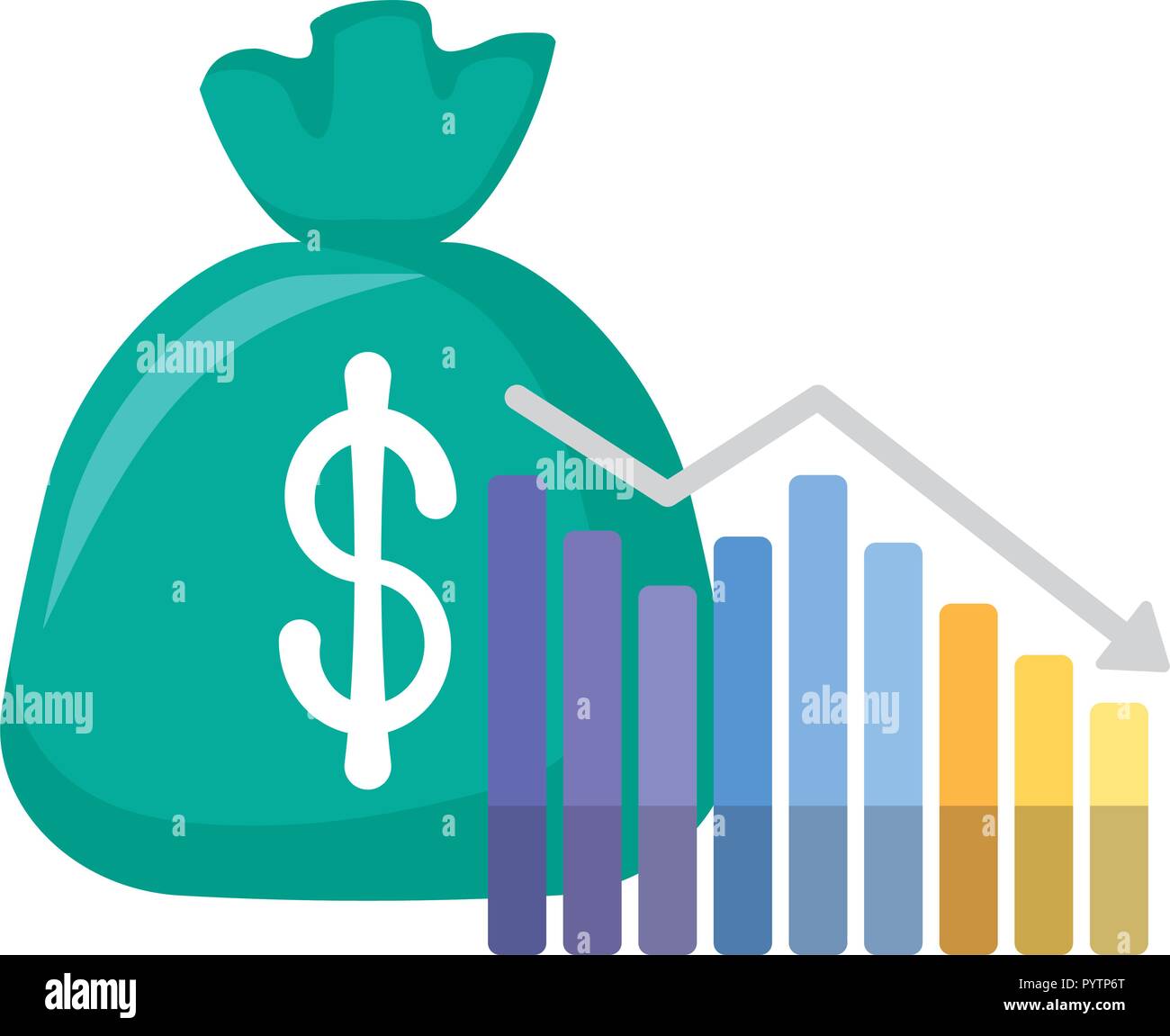money bag and bar chart over white background, vecotr illustration ...