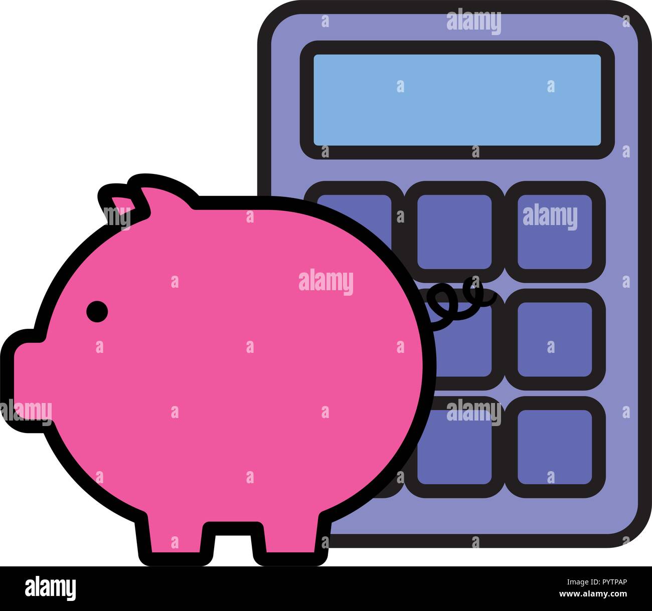 piggy bank and calculator over white background, vector illustration ...