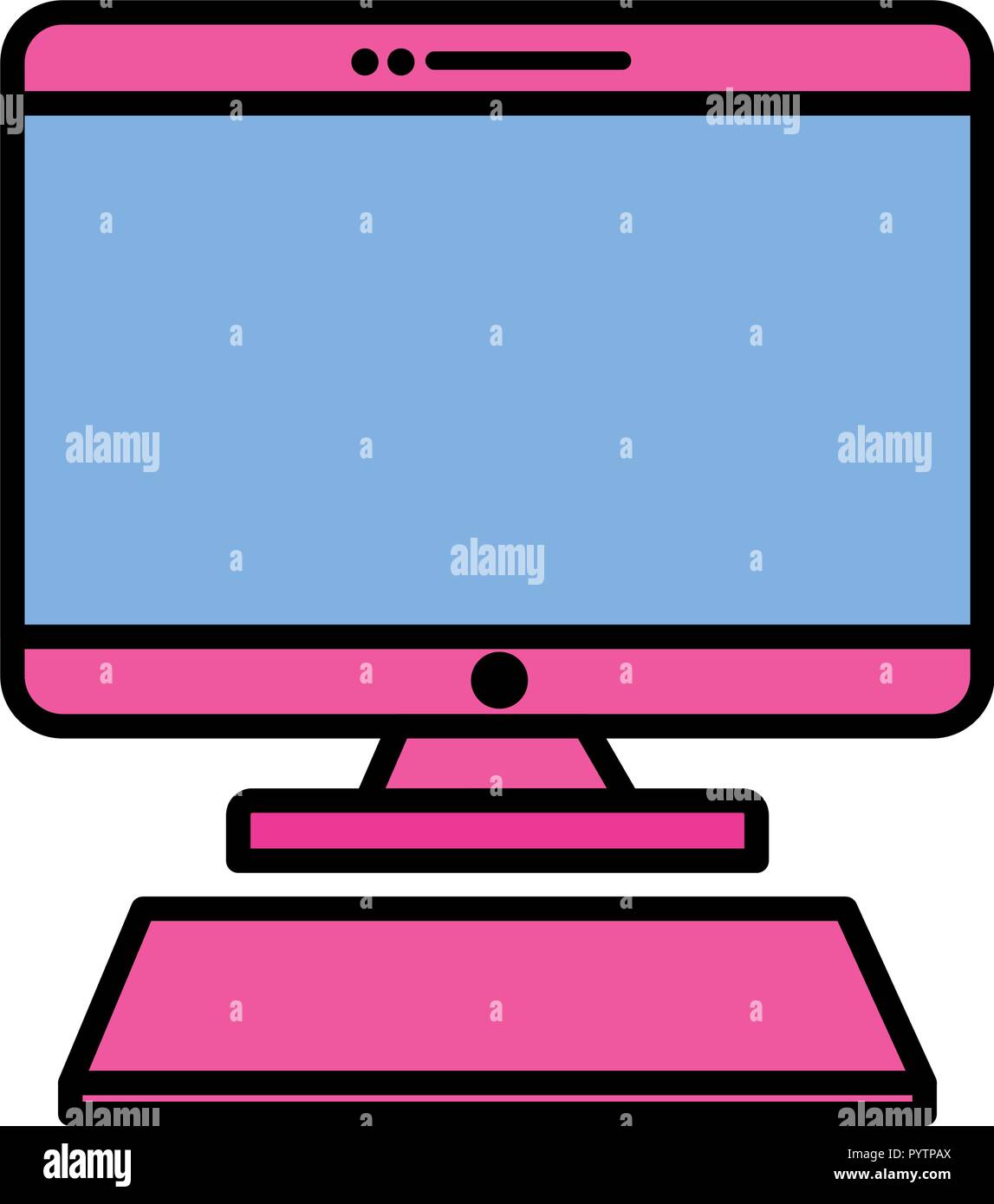 computer monitor and keyboard over white background, vector ...