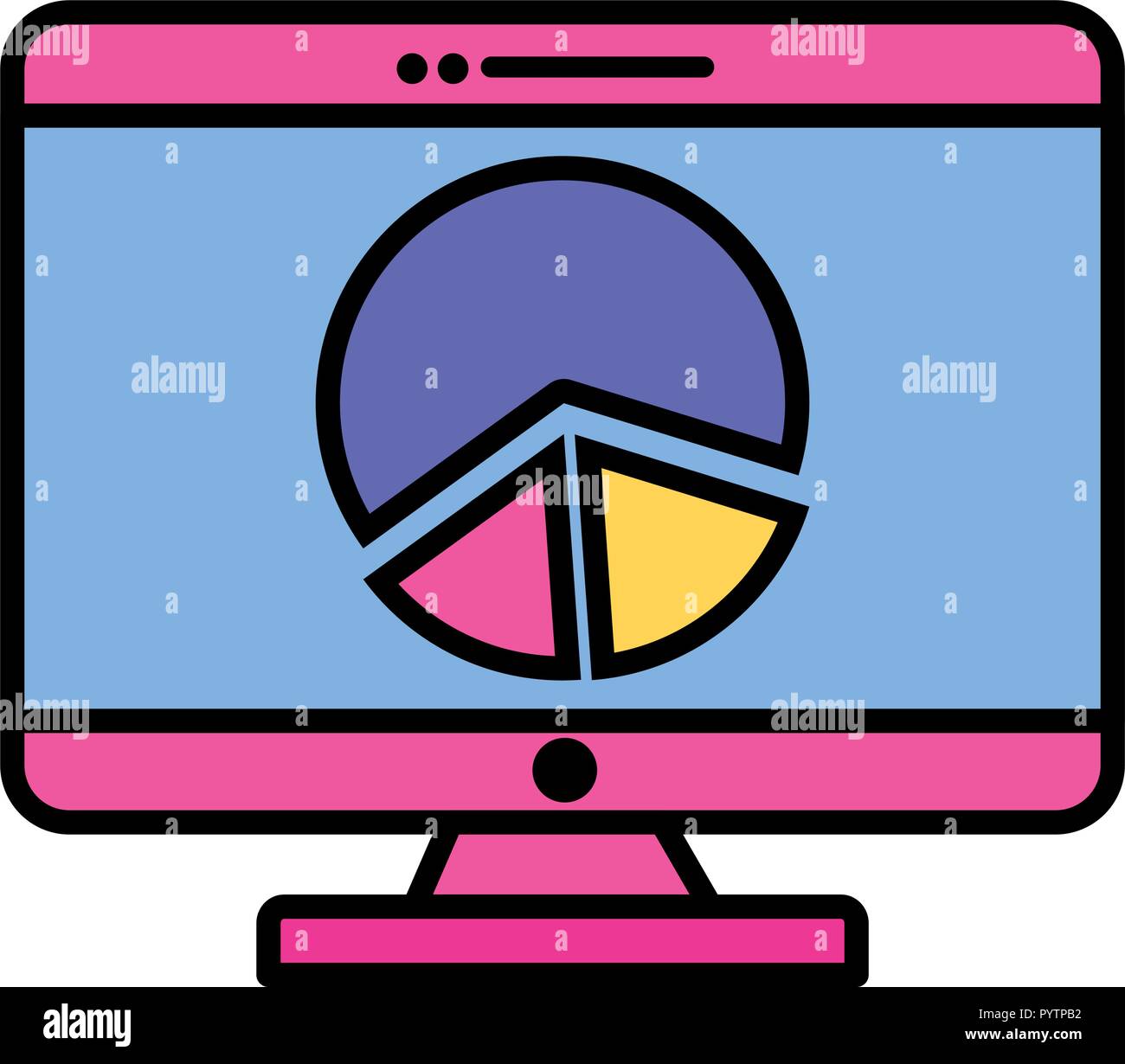 computer with pie chart over white background, vector illustration ...