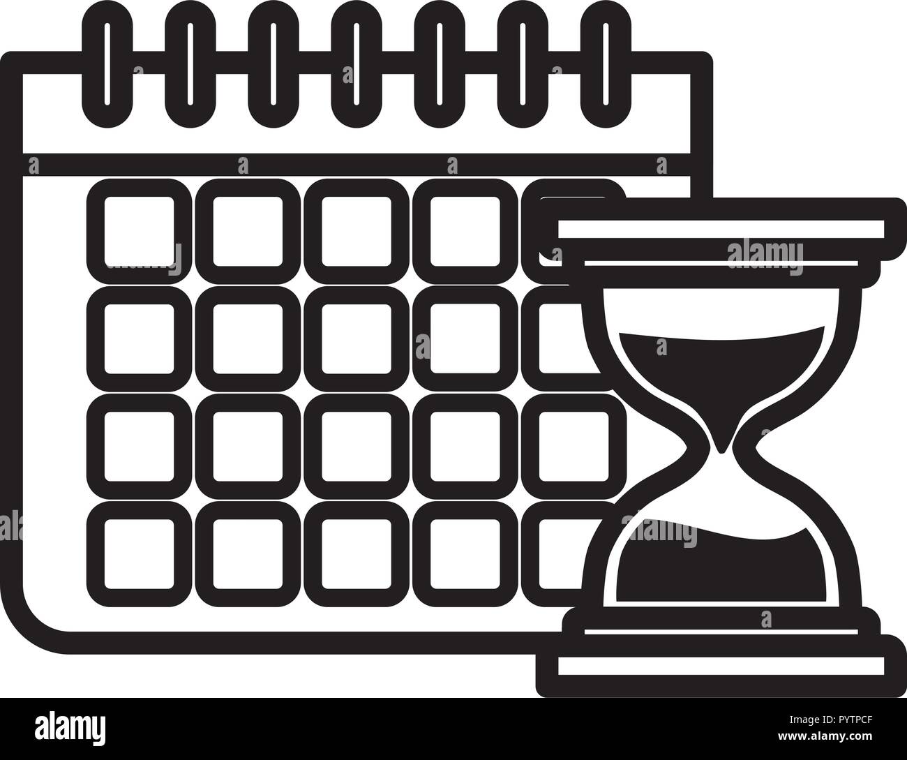 calendar planner and hourglass over white background, vector ...