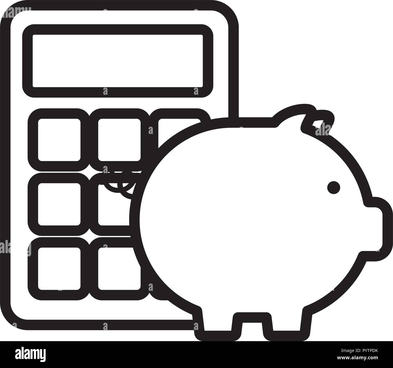 piggy bank and calculator over white background, vector illustration ...