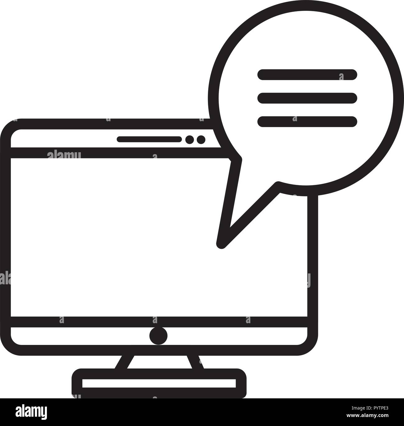 computer with speech bubble over white background, vector illustration ...