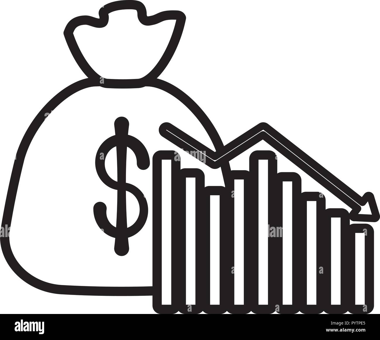 money bag and bar chart over white background, vecotr illustration ...