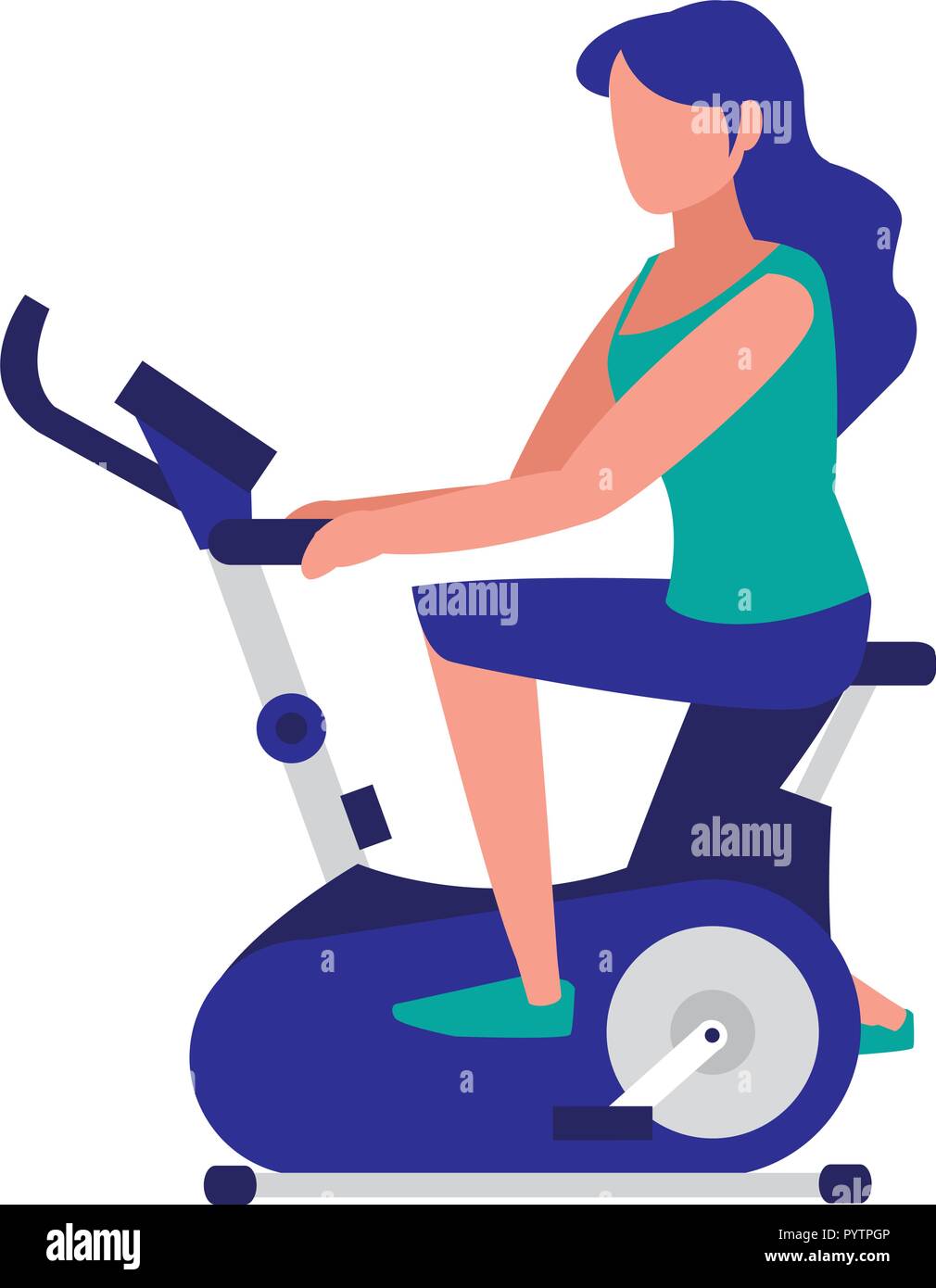woman on excercise bike over white background, vector illustration ...