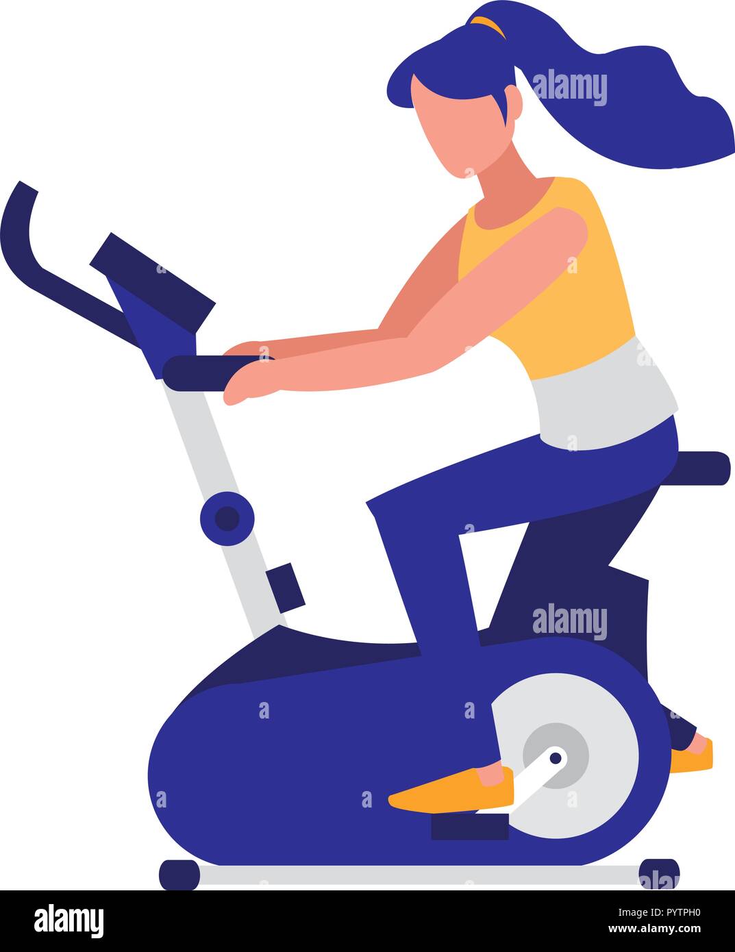 woman on excercise bike over white background, vector illustration ...