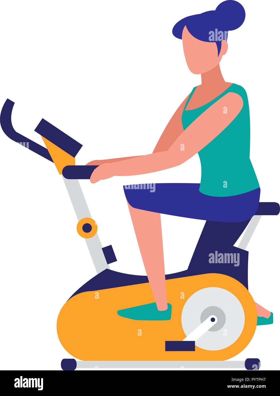 woman on excercise bike over white background, vector illustration ...