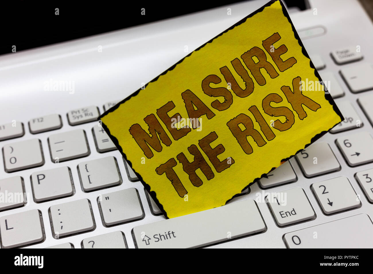 Text sign showing Measure The Risk. Conceptual photo determine degree ...