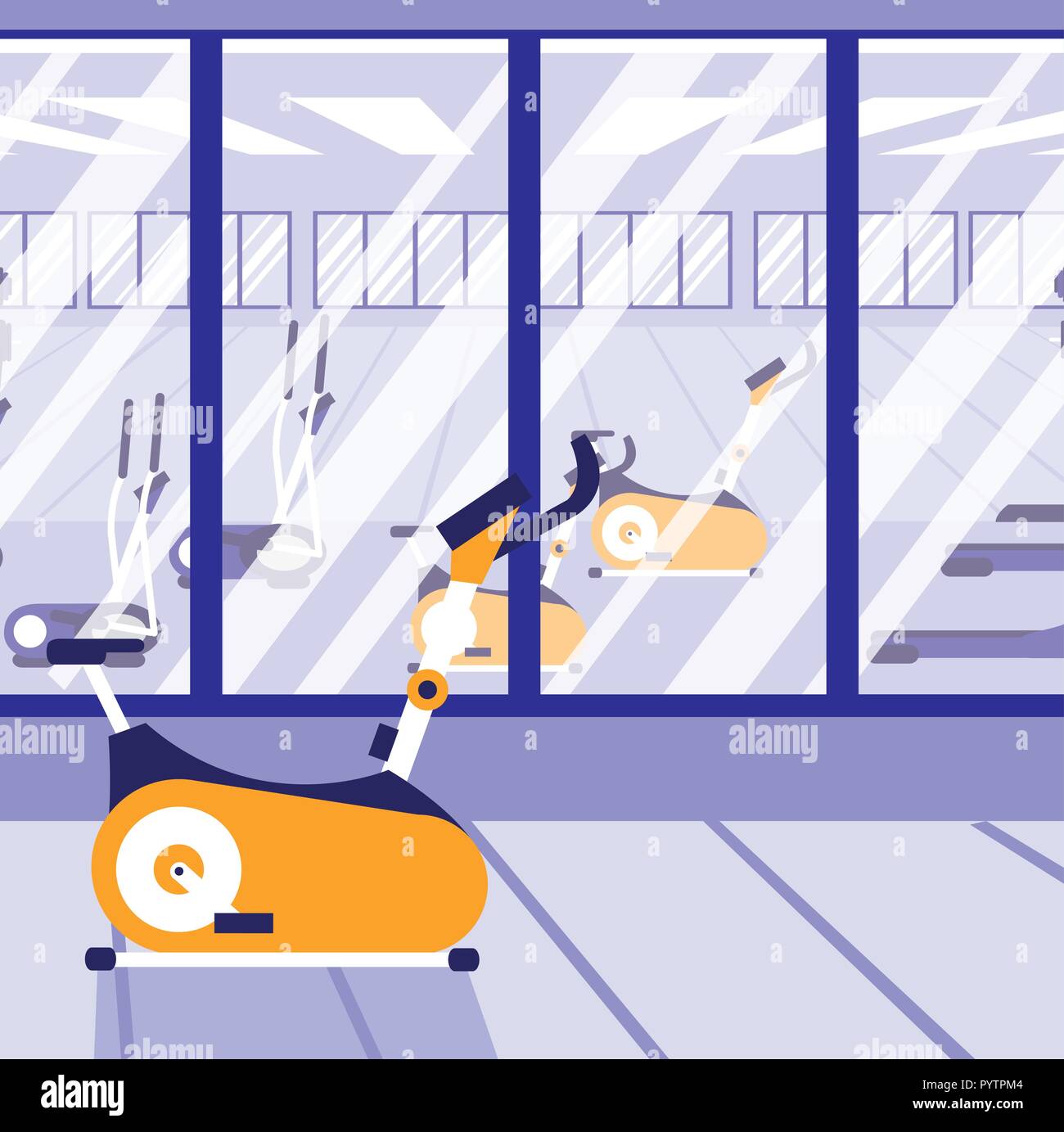 gym with exercise bikes, colorful design. vector illustration Stock ...