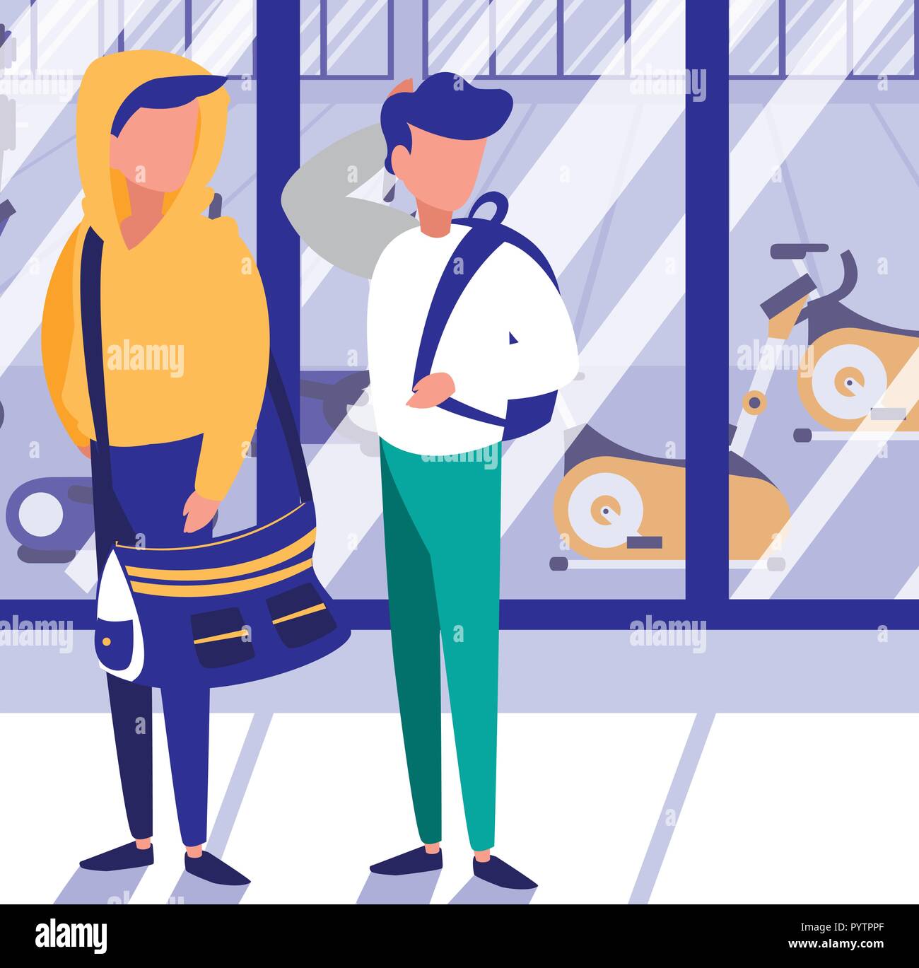 men wearing sport clothes in the gym, colorful design. vector ...