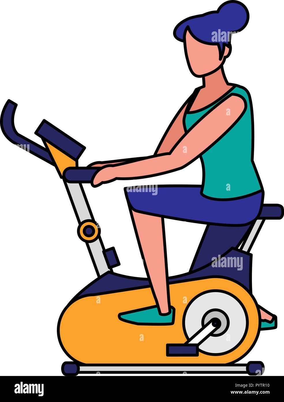 woman on excercise bike over white background, vector illustration ...