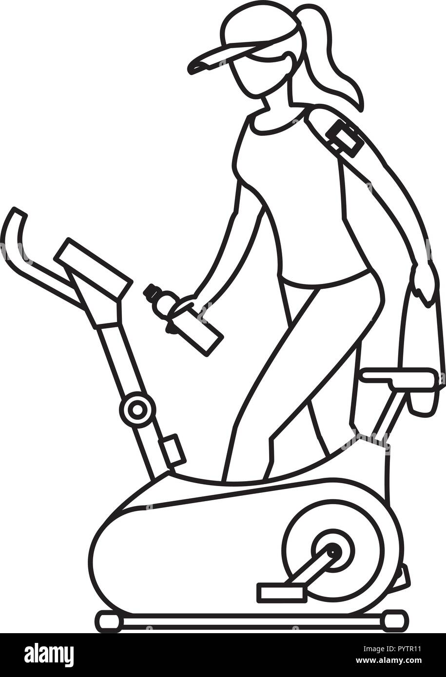 woman on excercise bike over white background, vector illustration ...