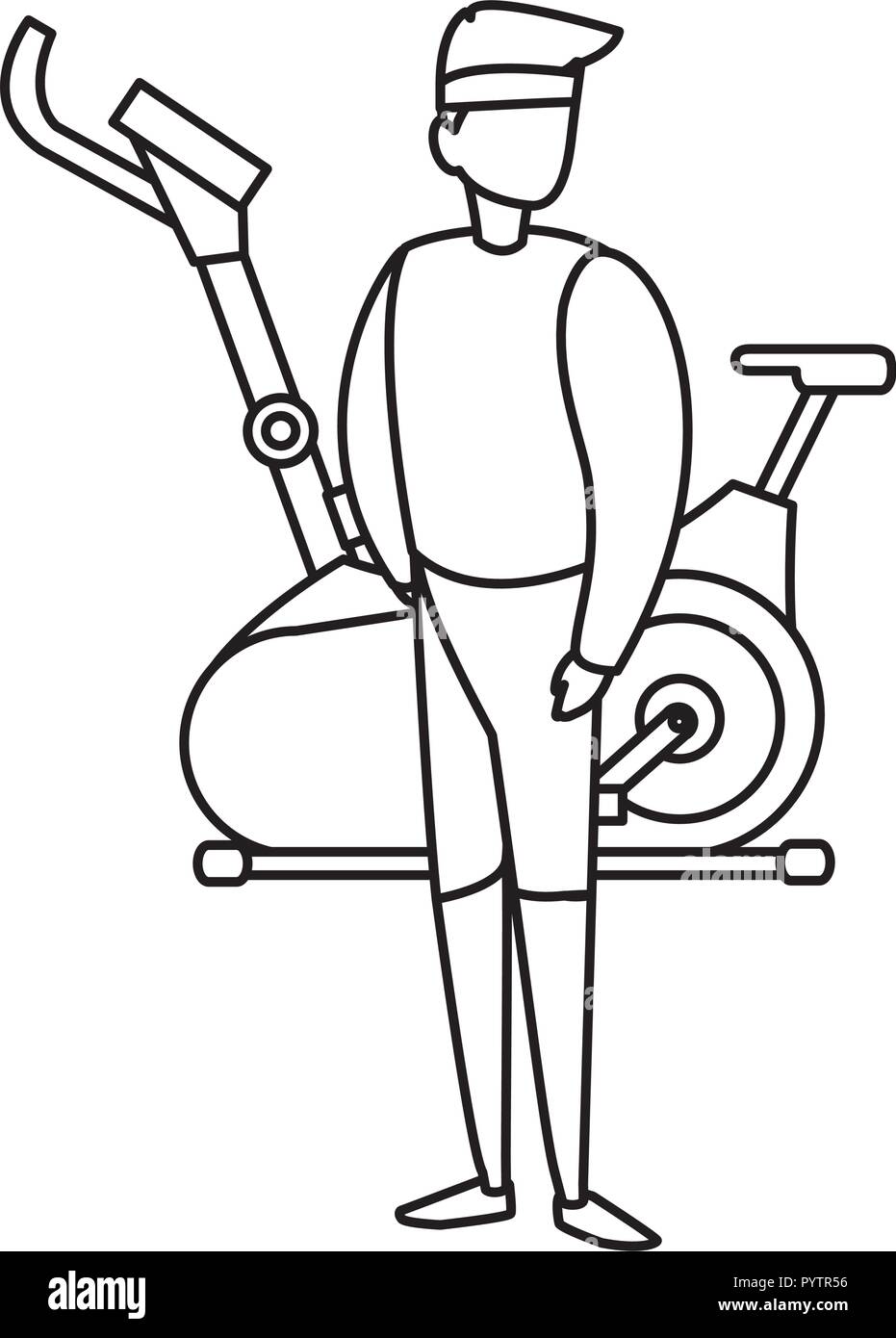 man and exercise bike over white background, vector illustration Stock ...