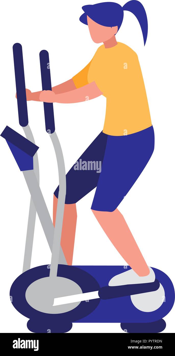 woman on elliptical bike over white background, vector illustration ...