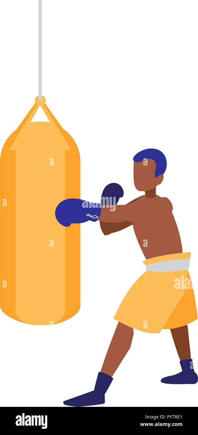 man with punching bag over white background, vector illustration Stock ...