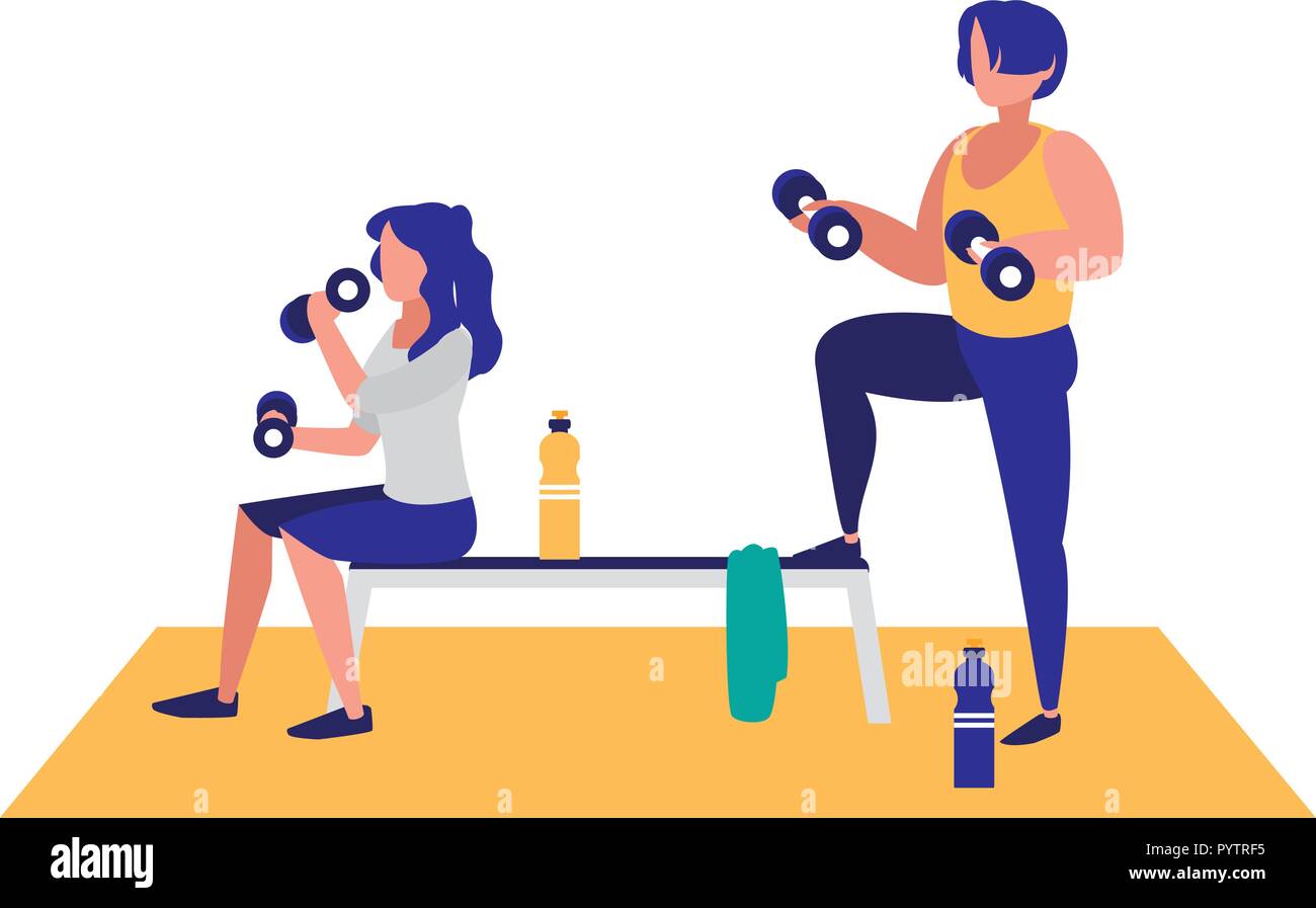 avatar couple exercising in the gym, colorful design. vector ...