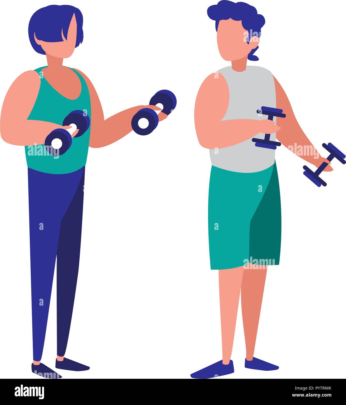 Avatar people training with dumbbells over white background, vector ...