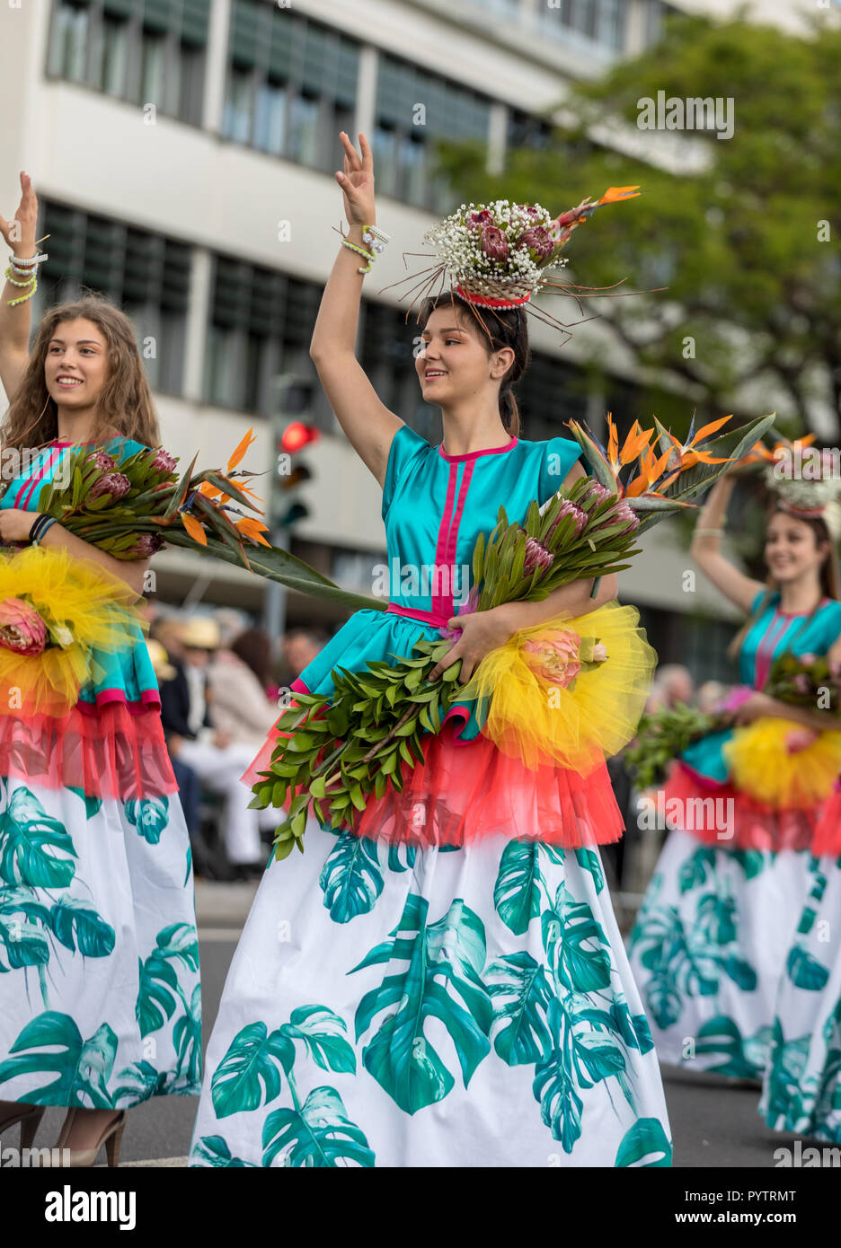 Funchal; Madeira; Portugal - April 22; 2018: A group of people in ...