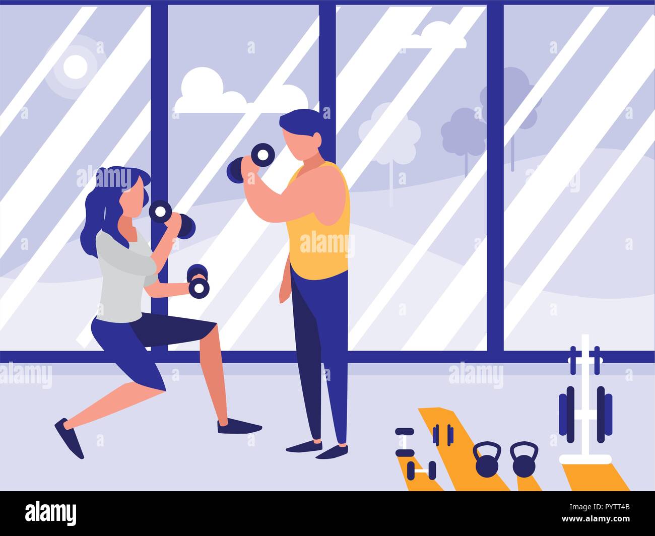 avatar couple exercising in the gym, colorful design. vector ...