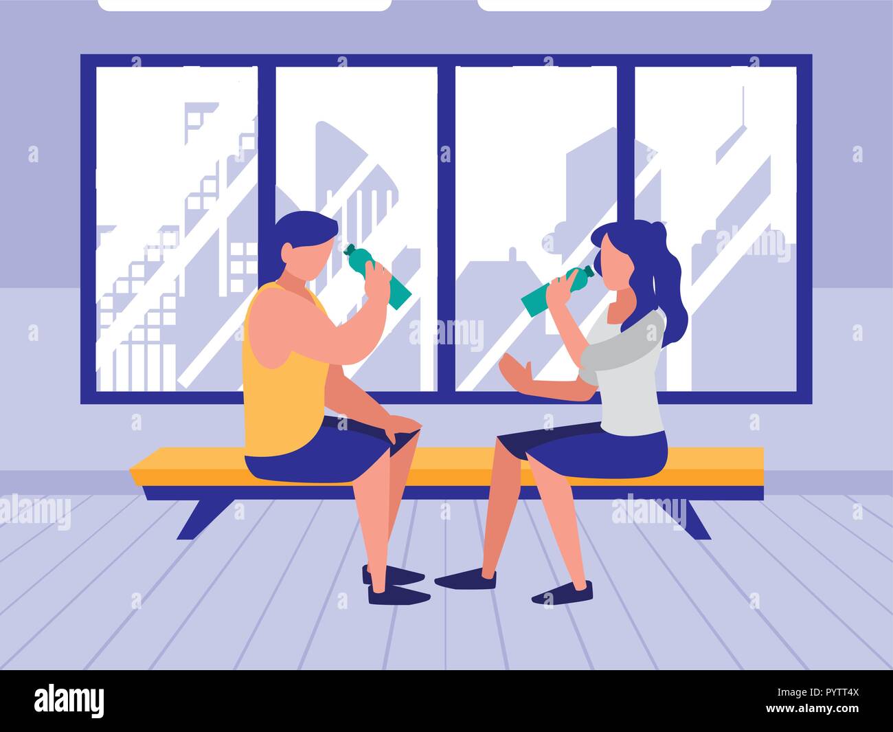 Avatar people training with dumbbells in the gym, vector illustration ...