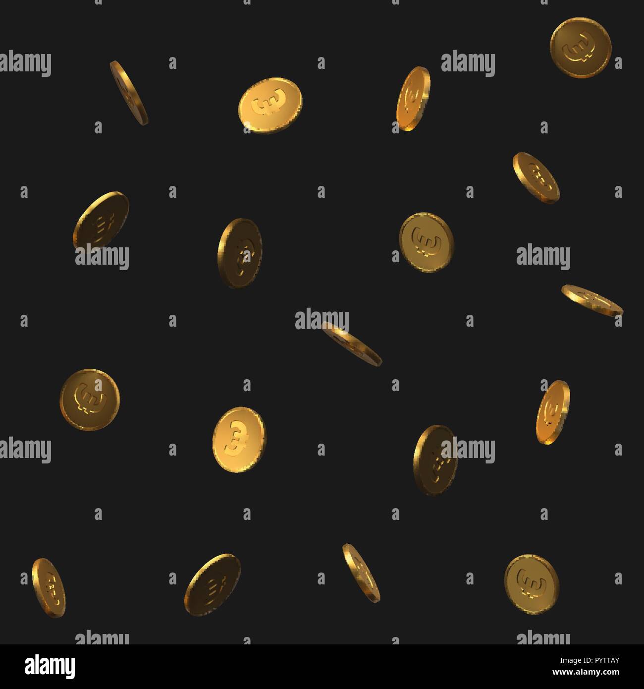 seamless golden euro coins pattern. realistic vector illustration Stock ...