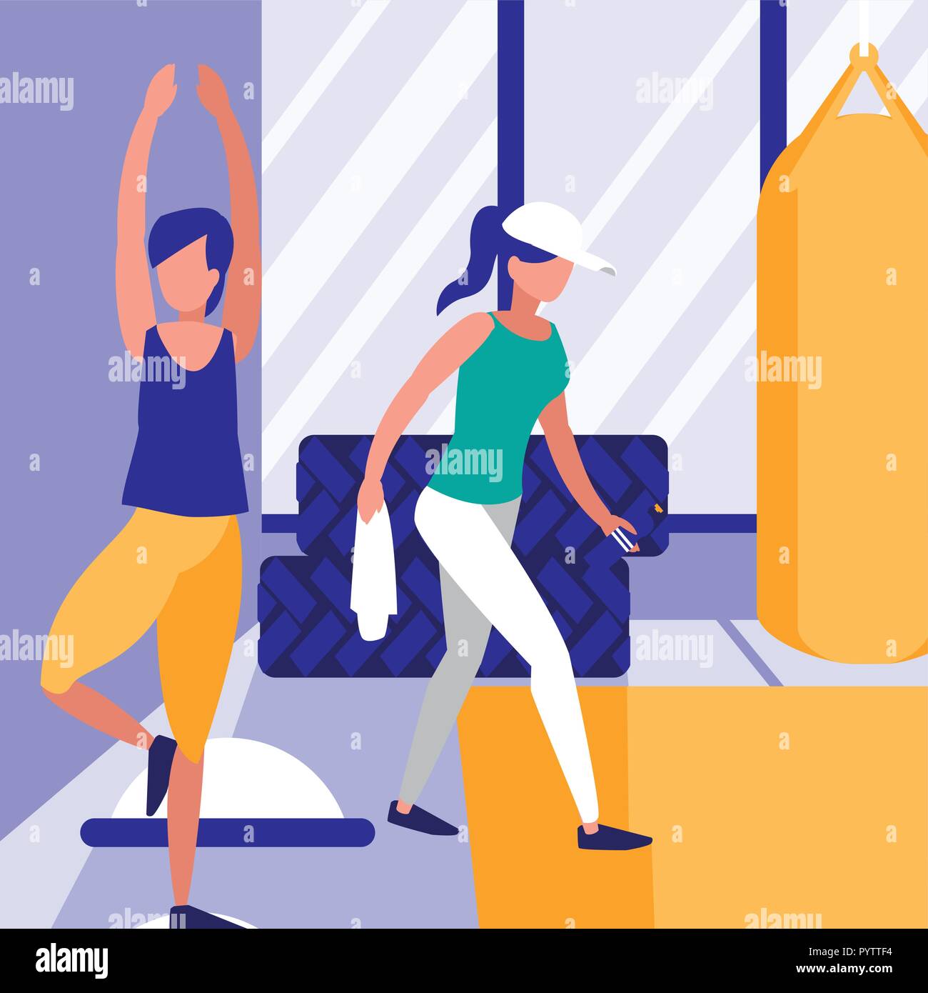 avatar couple exercising in the gym, colorful design. vector ...