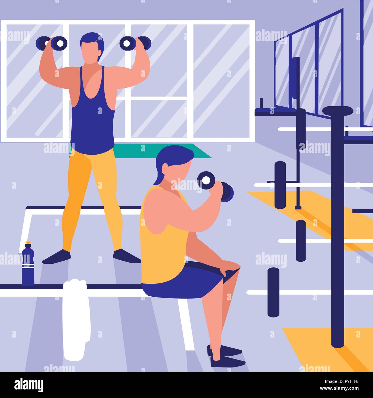 avatar men exercising in the gym, colorful design. vector illustration ...
