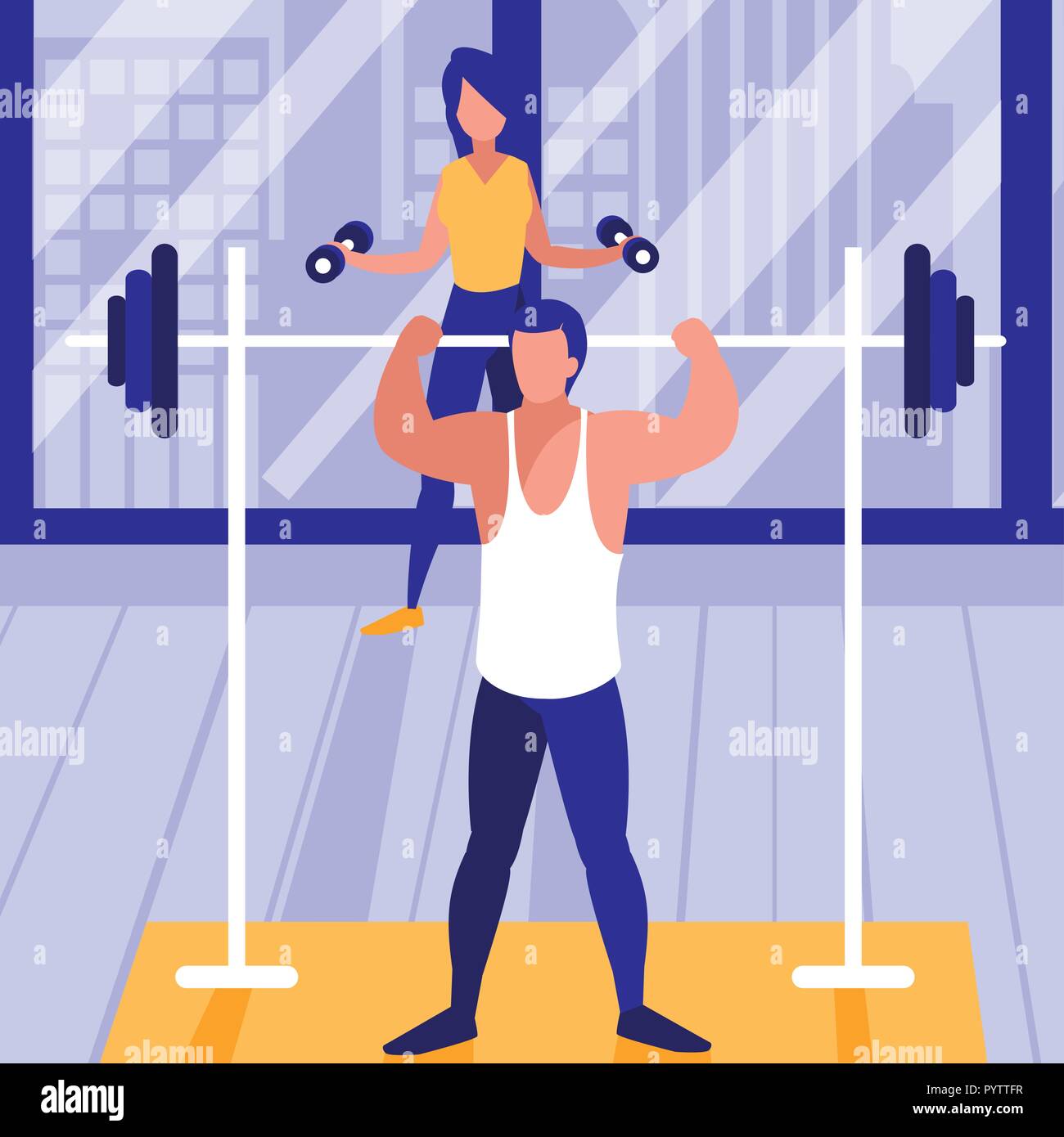 avatar couple exercising in the gym, colorful design. vector ...