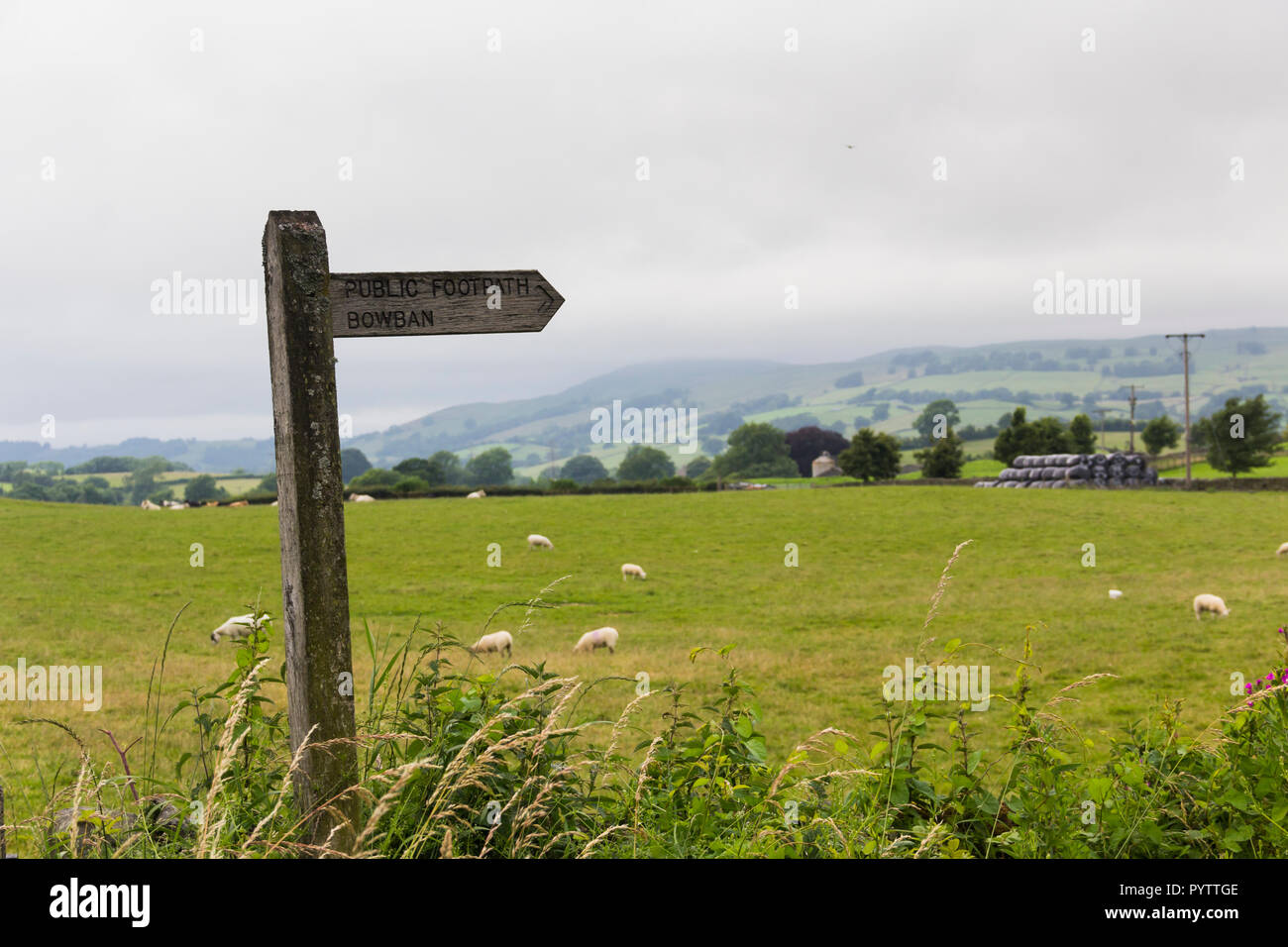 Public footpath sign leading off Shap Road, the A6 road, north-east of ...