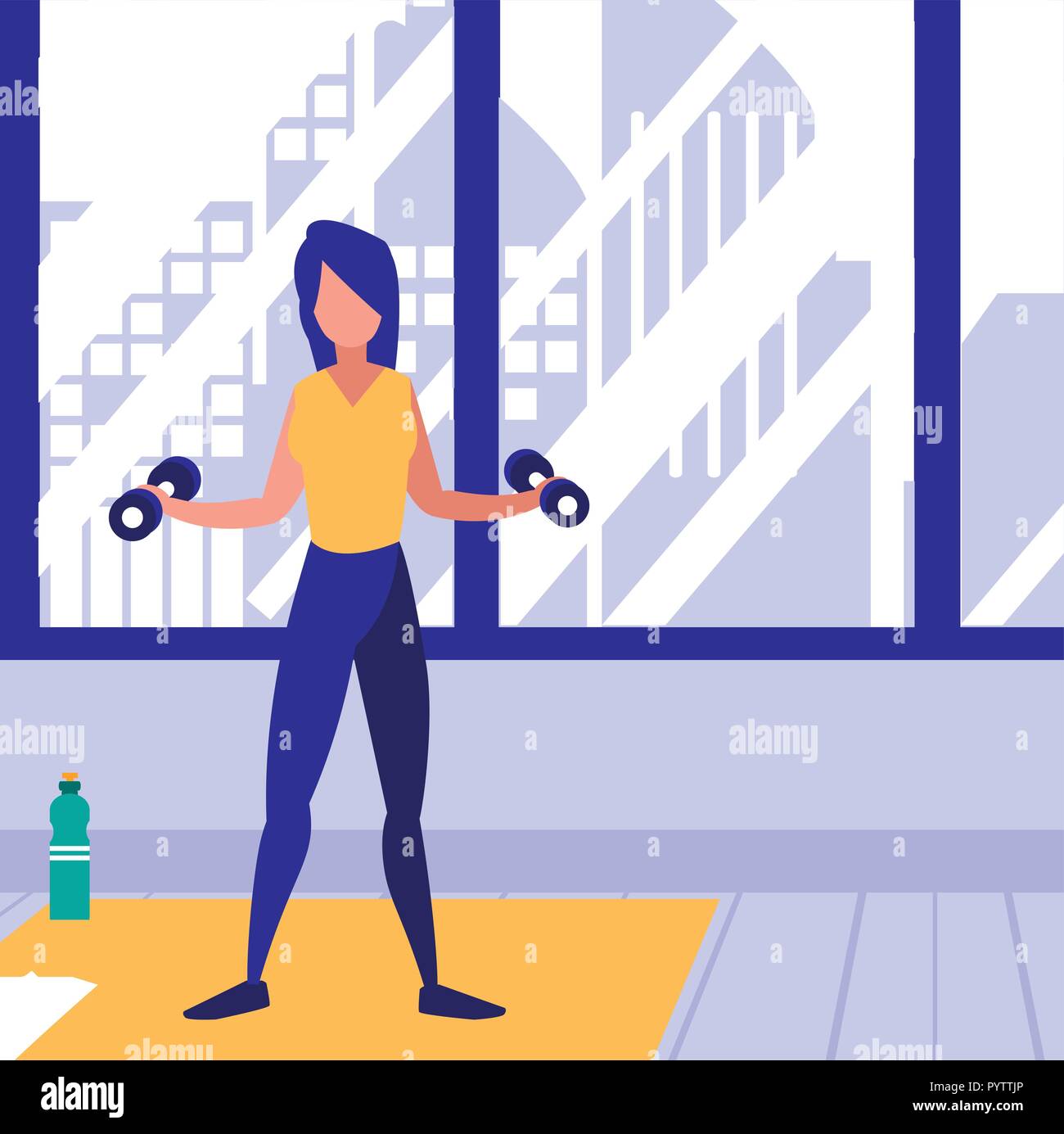 gym with avatar woman wearing sport clothes, vector illustration Stock ...