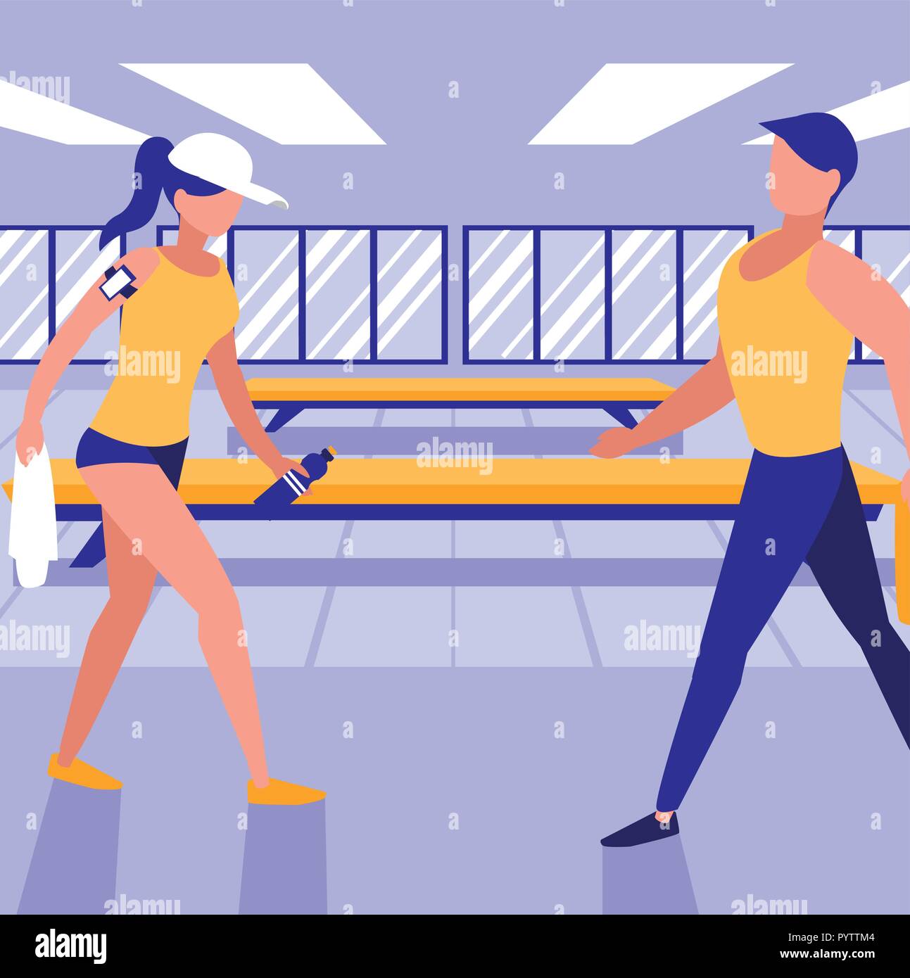 avatar couple exercising in the gym, colorful design. vector ...