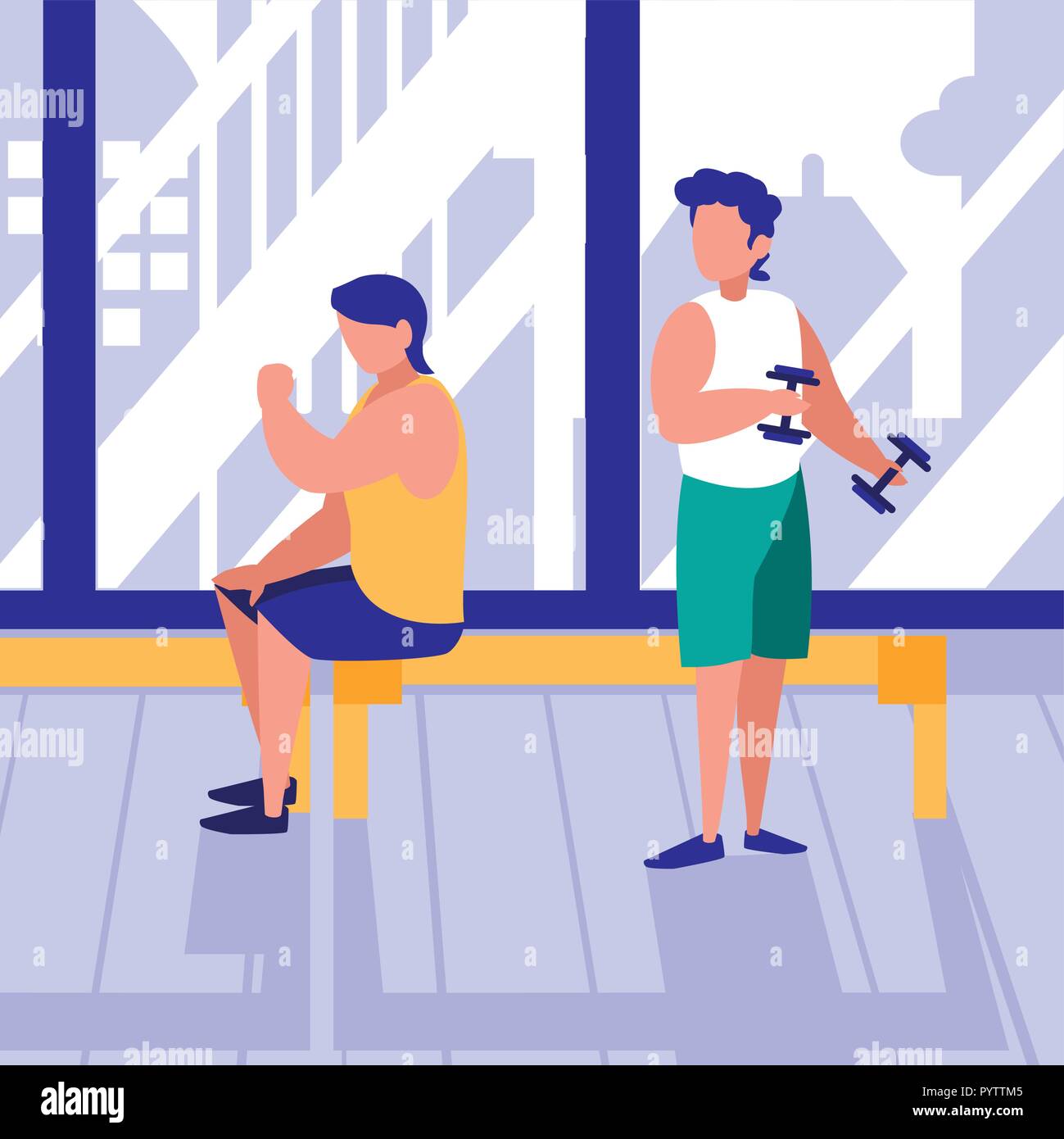 avatar people on gym benchs, colorful design. vector illustration Stock ...