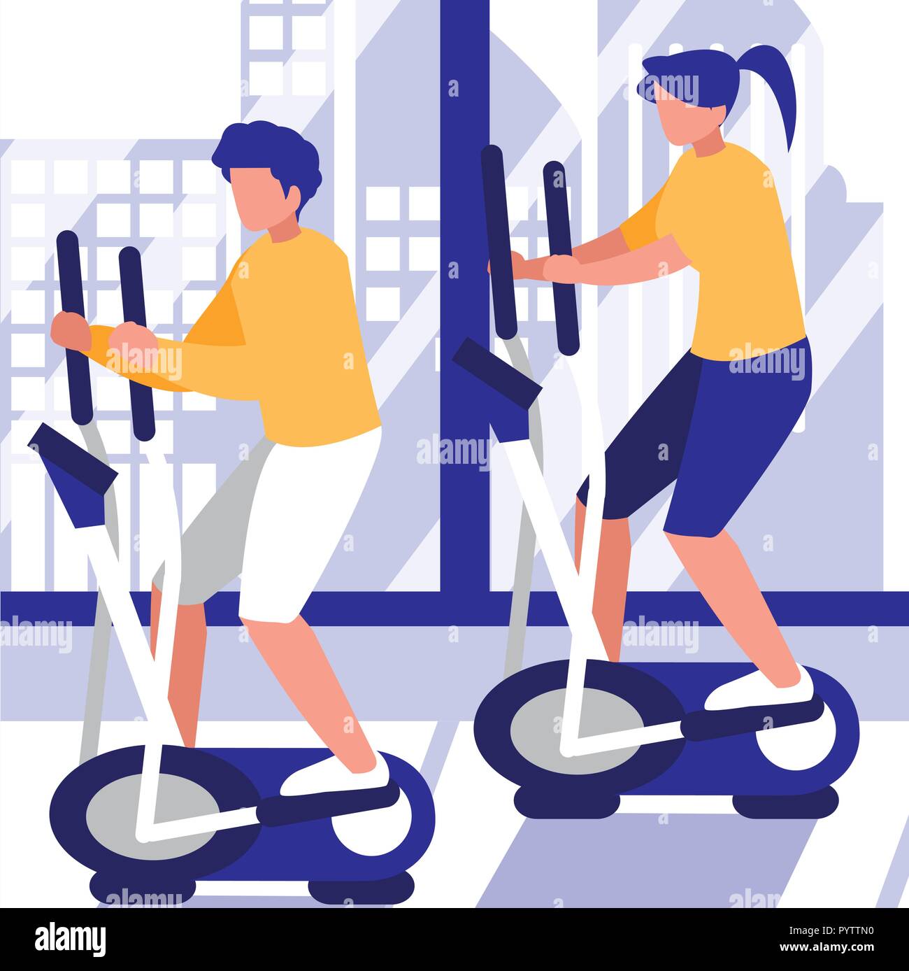 man and woman on elliptical bike over white background, vector ...
