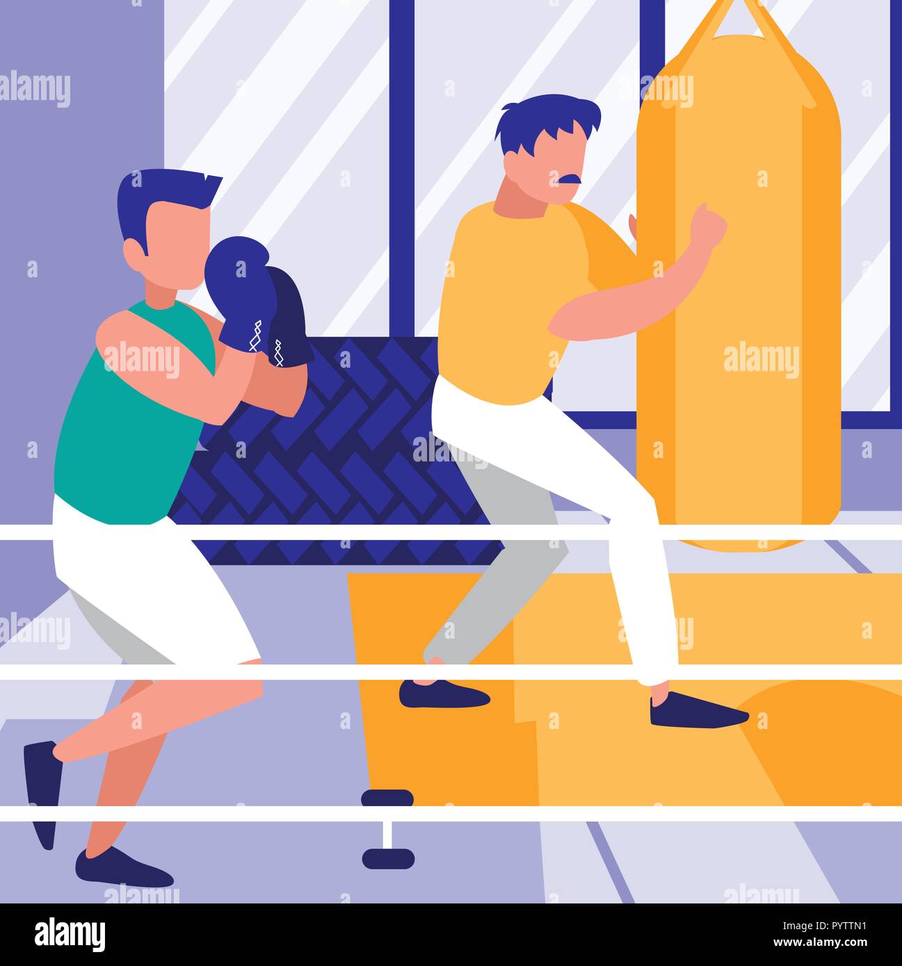 men practicing boxing in the gym, colorful design. vector illustration ...