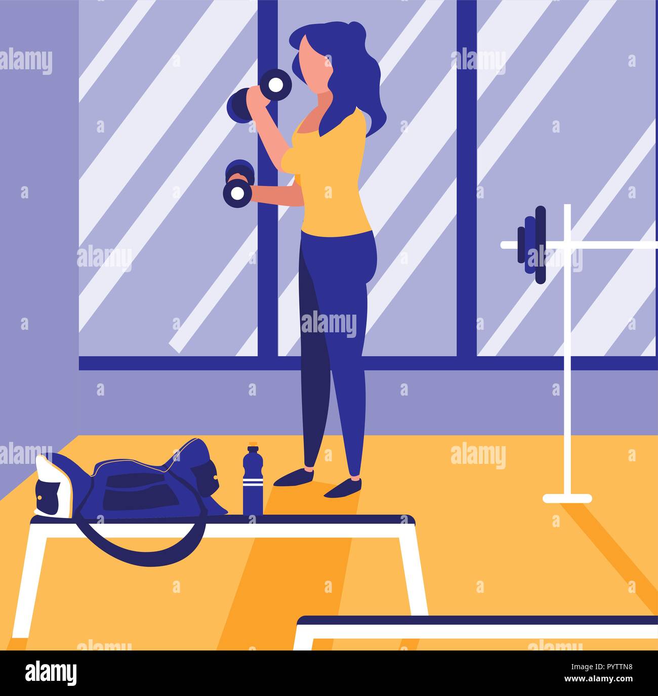 gym with avatar woman wearing sport clothes, vector illustration Stock ...