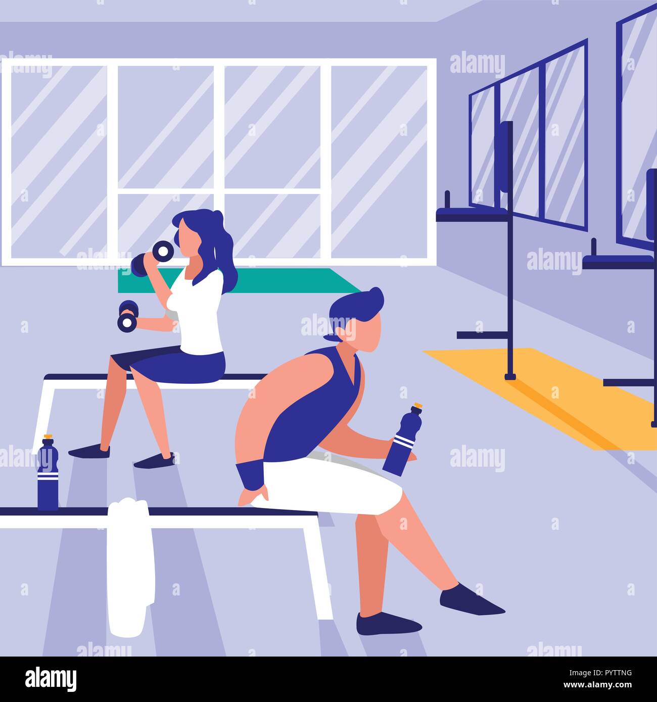 avatar people on gym benchs, colorful design. vector illustration Stock ...