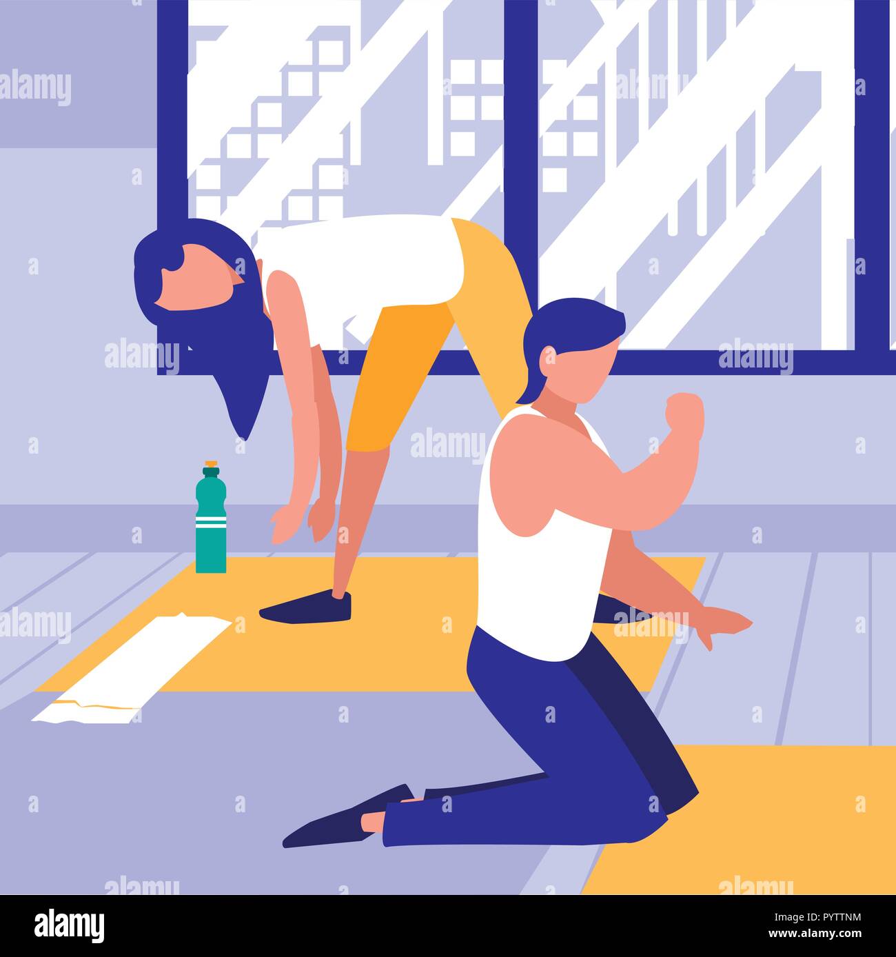 avatar couple exercising in the gym, colorful design. vector ...