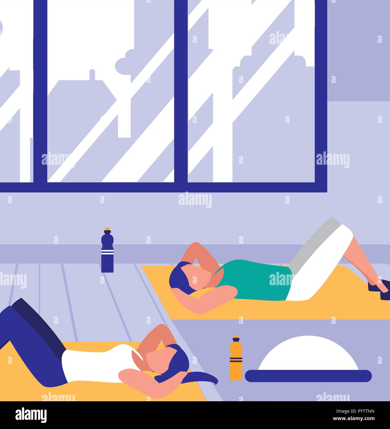 avatar couple exercising in the gym, colorful design. vector ...